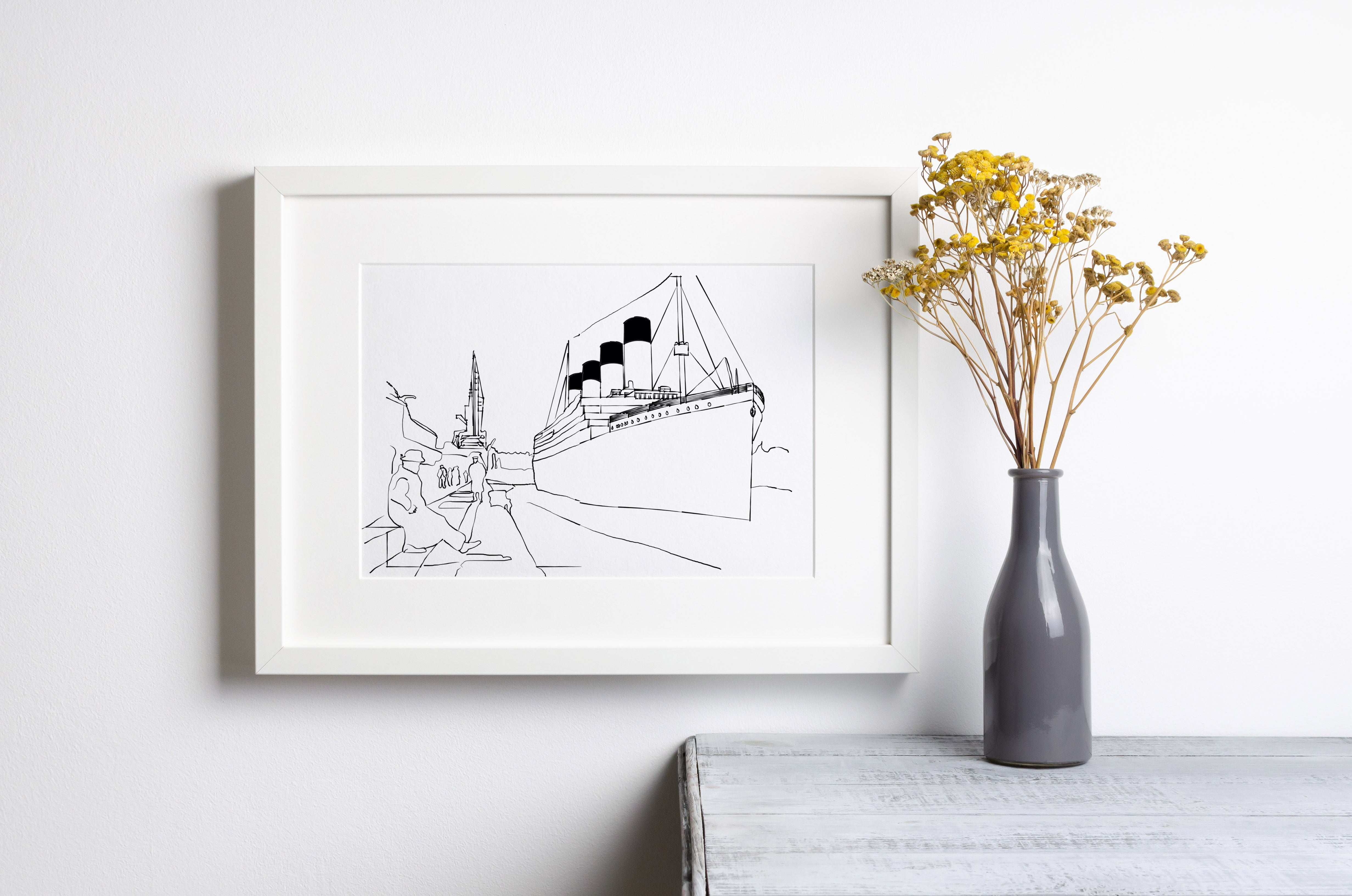 Titanic at Southampton Line Drawing & Art Print – needi